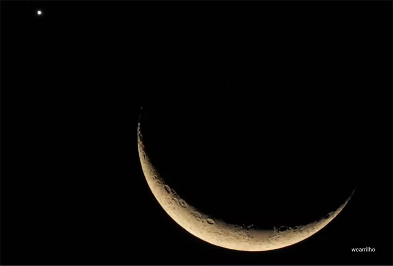 Lua e Vênus iluminam céu em Campo Grande